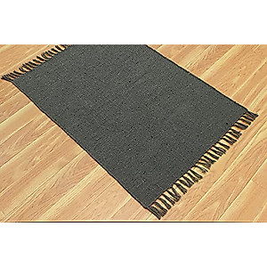 Casavani Indian Handmade Cotton Dhurrie Solid Black Area Rug Boho Kilim Flat Weave Rug Indoor Hall Room Decor Carpet Throw Rugs for Bedroom Living Room Bathroom Balcony 9x15 Feet
