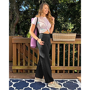 G4Free Wide Leg Pants Woman Yoga Pants with Pockets Loose Casual Palazzo Fashion Sweatpants Stretch Dress Work Clothes(Black,XL,31")