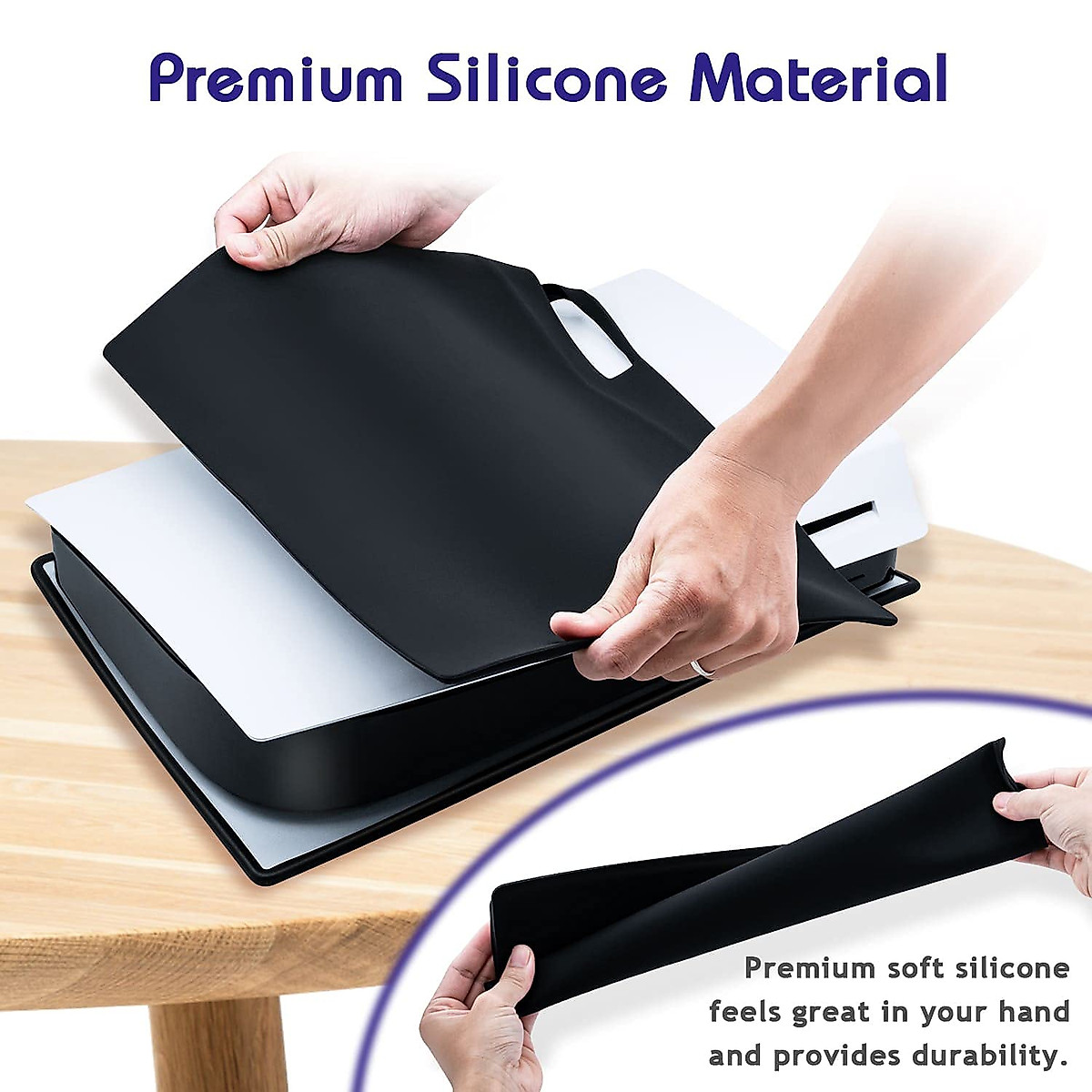 Mcbazel Silicone Skin Cover for PS5 Disk Edition Console, Dustproof Anti-Scratch Anti-Fall Protector Case Cover for PlayStation 5 Disk Edition - Black (NOT for Digital Edition and PS5 Slim)