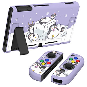PlayVital ICY Cube Penguin ​Protective Case for Nintendo Switch, Soft TPU Slim Case Cover for Nintendo Switch Joycon Console with Colorful ABXY Direction Button Cap