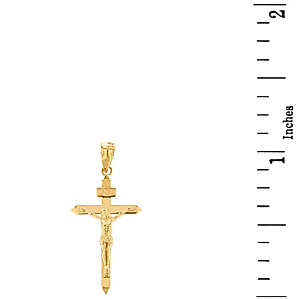 Solid 14k Yellow Gold Linear Cross INRI Crucifix Charm Pendant (1.15")