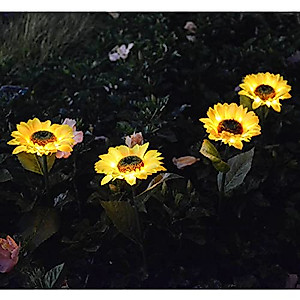 Abkshine New Upgraded 4 Pack Sunflower Solar Lights Outdoor Garden Decorative, Artificial Solar Powered Sunflowers Flowers Lights for Garden Yard Patio Thanksgiving Cemetery Decorations