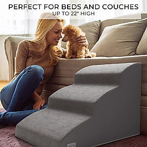 Sturdy Dog Stairs and Ramp for Beds Or Couches by ZICOTO - Durable Easy to Walk on Steps for Small Dogs and Cats - Allows Your Pets Easy Instant Access to Your Sofa or Bedside Up to 22" High