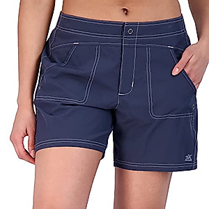 ZeroXposur Womens Plus Size Swim Shorts 6 Inch Inseam - Hybrid Board Shorts for Women - Beach Shorts for Women with Brief Liner (Storm, 3X)
