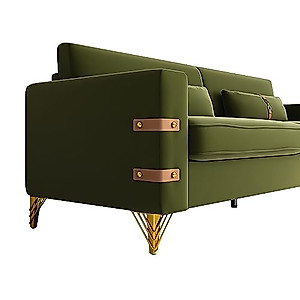 LostCat 85'' Velvet Sofa, Chesterfield Velvet Comfy Sofa Couch with Extra Deep Seats, Upholstered Mid-Century Modern Love seat, Modern Sofa- 3 Seater Sofa with Extra Deep Seats, Green