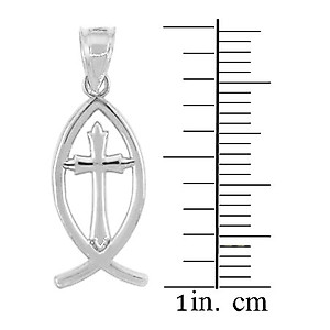 925 Sterling Silver Jesus Cross Charm Ichthus Christian Fish Pendant