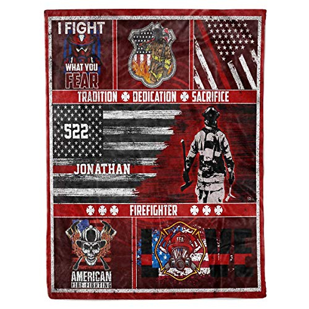 VTH GLOBAL Personalized Custom Name Unit Number Volunteer Firefighter Thin Red Line Redline Fireman American Flag Fleece Sherpa Throw Christmas Birthday Blanket Twin Queen Size Tapestry Wall Hanging