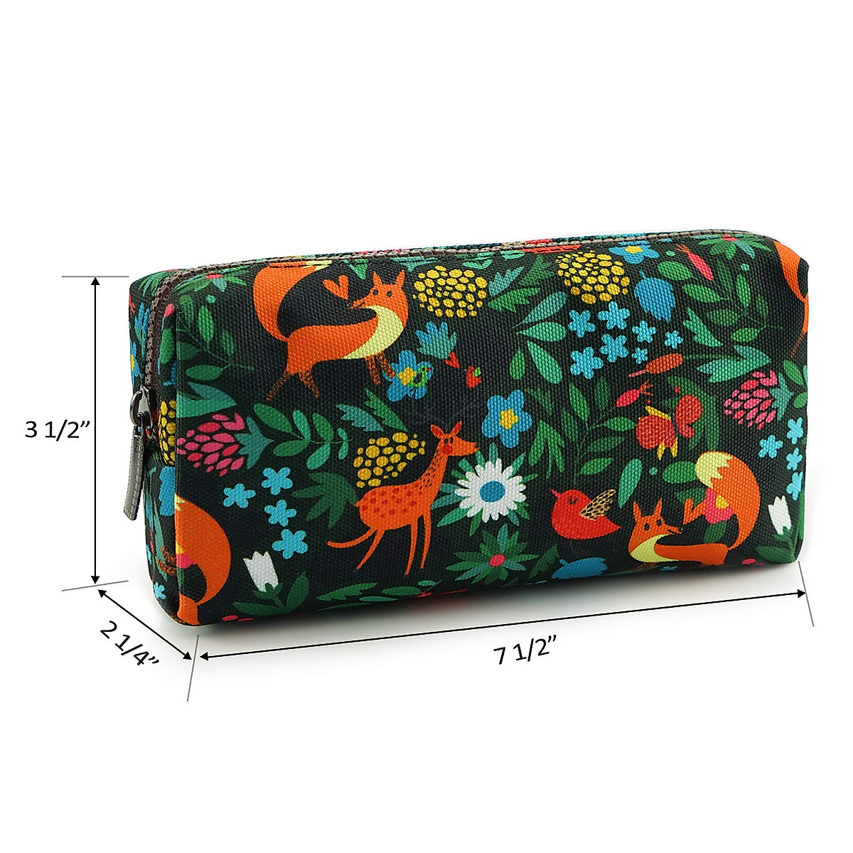 LParkin Woodland Animals Fox Canvas Pencil Case Fabric Zipper Pouch Gift For Friends Red Fox Zipper Pouch Gadget Bag Make Up Case Cosmetic Bag Stationary Kawaii Box