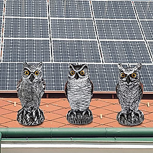 Hausse 3 Pack Bird Scarecrow Fake Horned Owl Decoy, Plastic Owl Bird Deterrents, Halloween Outdoor Decoration, Nature Enemy Pest Repellent for Outdoor Garden Yard, Black