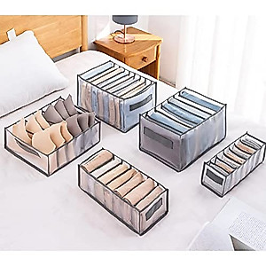 AINIJIA&HOLO 5 Pack Salcouth Organizers,Wardrobe Clothes Organizer, Mesh Foldable Washable Transparent Drawer Organizers for Jeans, Leggings, Underwear, Socks, T-Shirts (Grey)