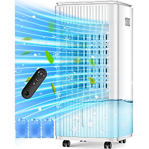 BALKO 25-INCH Evaporative Air Cooler, Swamp Cooler Air Conditioner w/Double Tanks, Smart Timer, 3 Ice Packs, 60W Windowless Air Conditioner, 70° Oscillation,3-Speed Portable Air Conditioners for Room