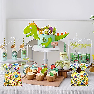 HIBILDER 50Pcs Dinosaur Birthday Party Favor Bags - Cellophane Treat Candy Gift Bags Dinosaur Goodie Bags Dinosaur Birthday Party Supplies