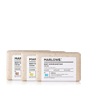 MARLOWE. No. 102 Men's Body Scrub Soap 7oz (Variety Pack) | Best Exfoliating Bar for Men | Made w/ Natural Ingredients | Green Tea Extract | Features 3 Amazing Scents