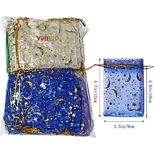 yuntop 100Pcs Moon Star Organza Jewelry Candy Pouch, Gift Bags Pouches for Wedding Party Valentine's Day (Mixed Color, 3.5 x 4.7 inch)