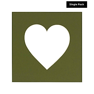 6x6 Mat Bevel Cut for 3x3 Photos - Precut Dill Green Heart Shaped Photo Mat Board Opening - Acid Free Matte to Protect Your Pictures - Bevel Cut for Family Photos, Pack of 1 Matboard Show Kit With