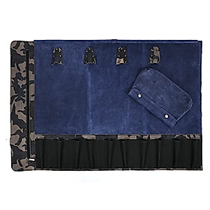 Leather Knife Roll Storage Bag, Elastic and Expandable 10 Pockets, Adjustable/Detachable Shoulder Strap, Travel-Friendly Chef Knife Case (Camo Green, Leather)