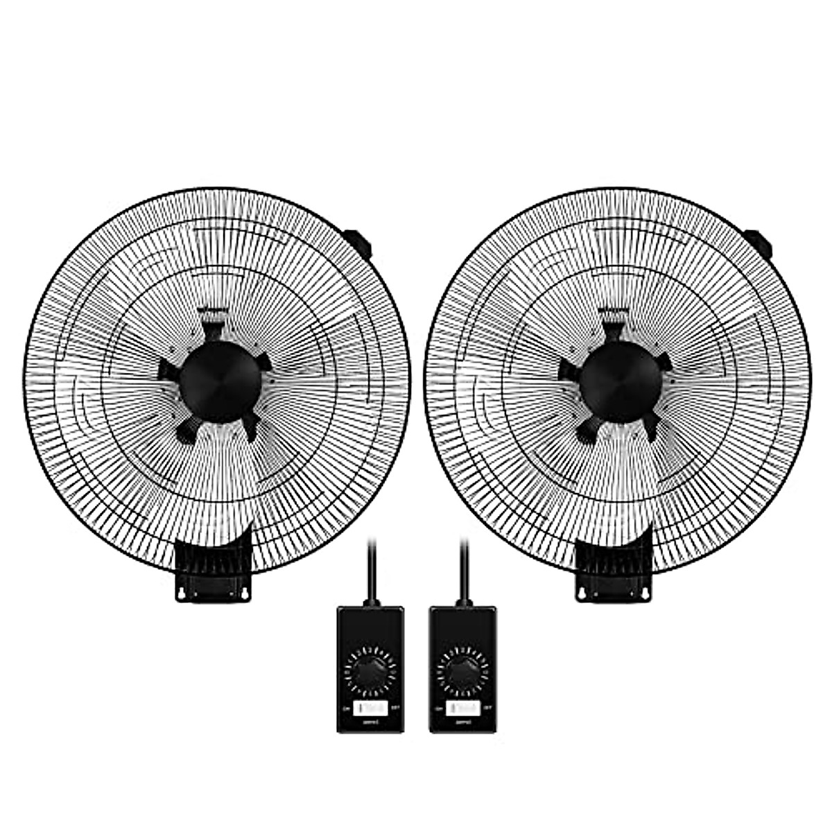 Simple Deluxe HealSmart 18 Inch Household Commercial Wall Mount Fan, 90 Degree Horizontal Oscillation, 5 Speed Settings, Black, 2-Pack