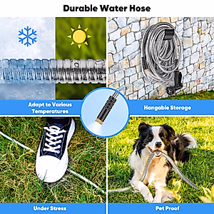 Garden Hose 50 FT, Metal Stainless Steel Water Hose with 10 Function Nozzles, No Kinks, Flexible Hose, Lightweight, Puncture Proof, Heavy Duty Hose for Yard and Outdoor
