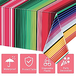 Hxezoc 3 Pack Disposable Plastic Mexican Serape Tablecloths, Mexican Fiesta Striped Party Table Cover for Mexican Party Wedding Birthday Party Decorations Outdoor Indoor Party Supplies