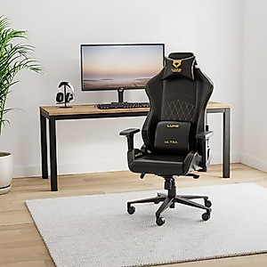 Luxe Ultra Max Gaming Chair and Desk Chair- Black Body with Black Side seat Panels and Gold Stitching