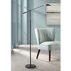 360 Lighting Arnie Traditional Industrial Pharmacy Light Floor Lamp Standing LED 62" Tall Sleek Black Metal Chrome Adjustable Arm Round Shade Decor for Living Room Reading House Bedroom