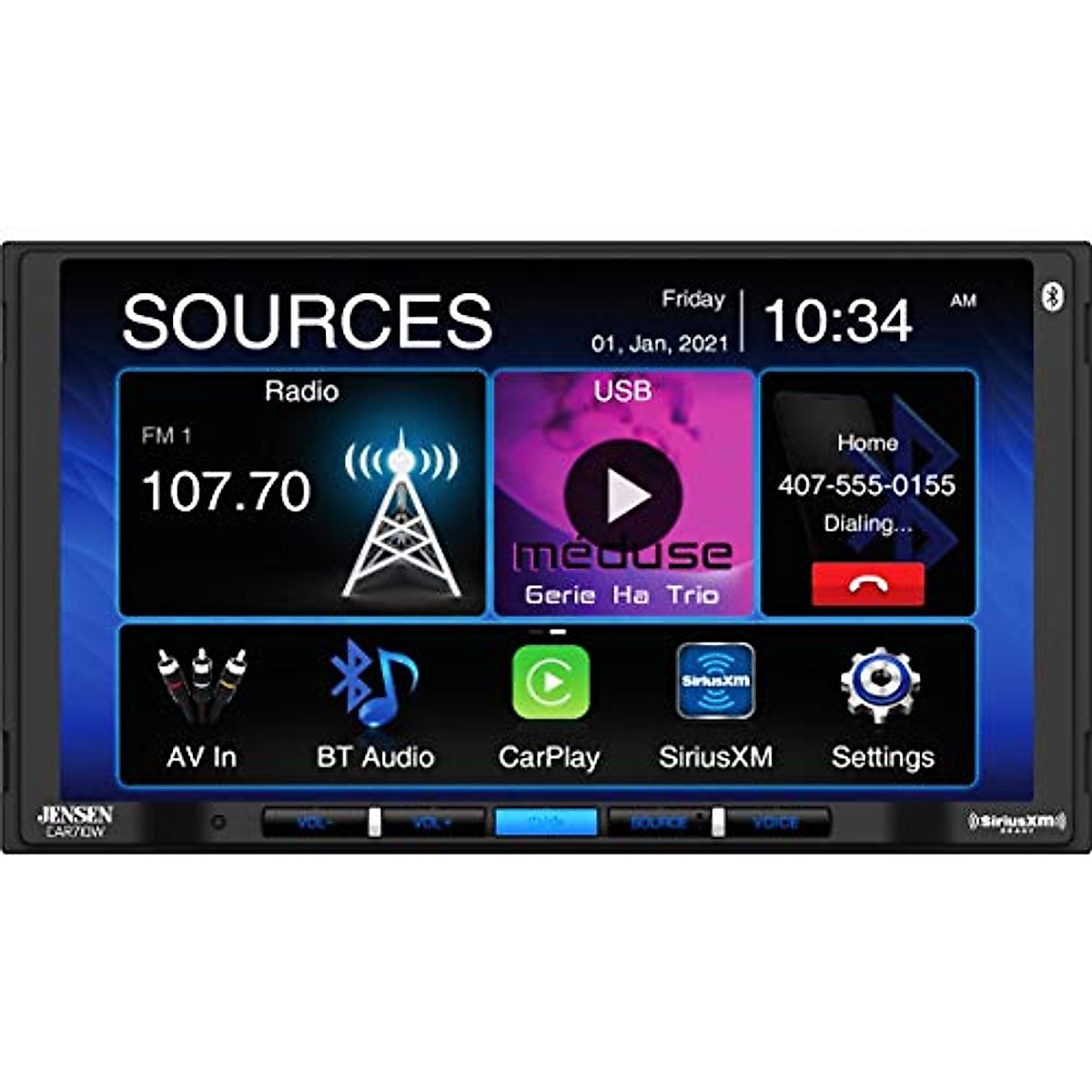 Jensen CAR710W 7” Mechless Multimedia Receiver with Wireless Apple CarPlay l Supports Android Devices l SiriusXM-Ready l Built-in Bluetooth