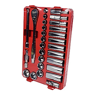 Milwaukee 48-22-9481 28-Piece 3/8 in. Drive SAE Ratchet and Socket Set with PACKOUT Low-Profile Compact Organizer
