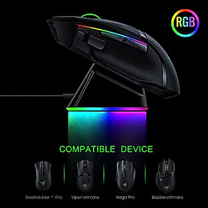 Charging Dock for Razer Wireless Mouse Viper Ultimate Naga pro DeathAdder V2 Pro and Basilisk Ultimate RGB Lights Can Be Turn Off (USB Cable Included)
