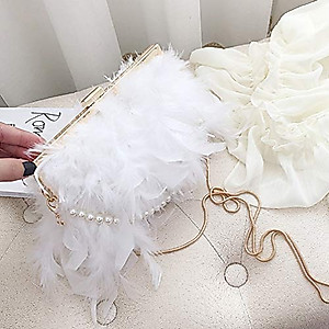 FENICAL Evening Purse with Pearl Strap Chain Clutch Bags Crossbody Bag for Women Girl Ladies (White)