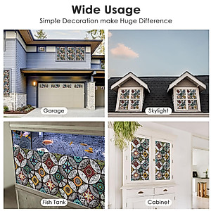 DKTIE Boho Chic Window Privacy Film with Installation Tools - Soften Light, Reduce UV Rays, Decorative Stained Glass Window Tinting Film for Home, Window Clings, 17.5 x 78.7Inch, Peacock Blue