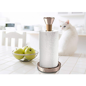 NuSteel nu Steel TG-KPTH-17CH Hammered Copper Standing Easy One-Handed Tear Kitchen Dispenser with Weighted Base for Standard Paper Towel Holder Wall Mount, Polished Wood