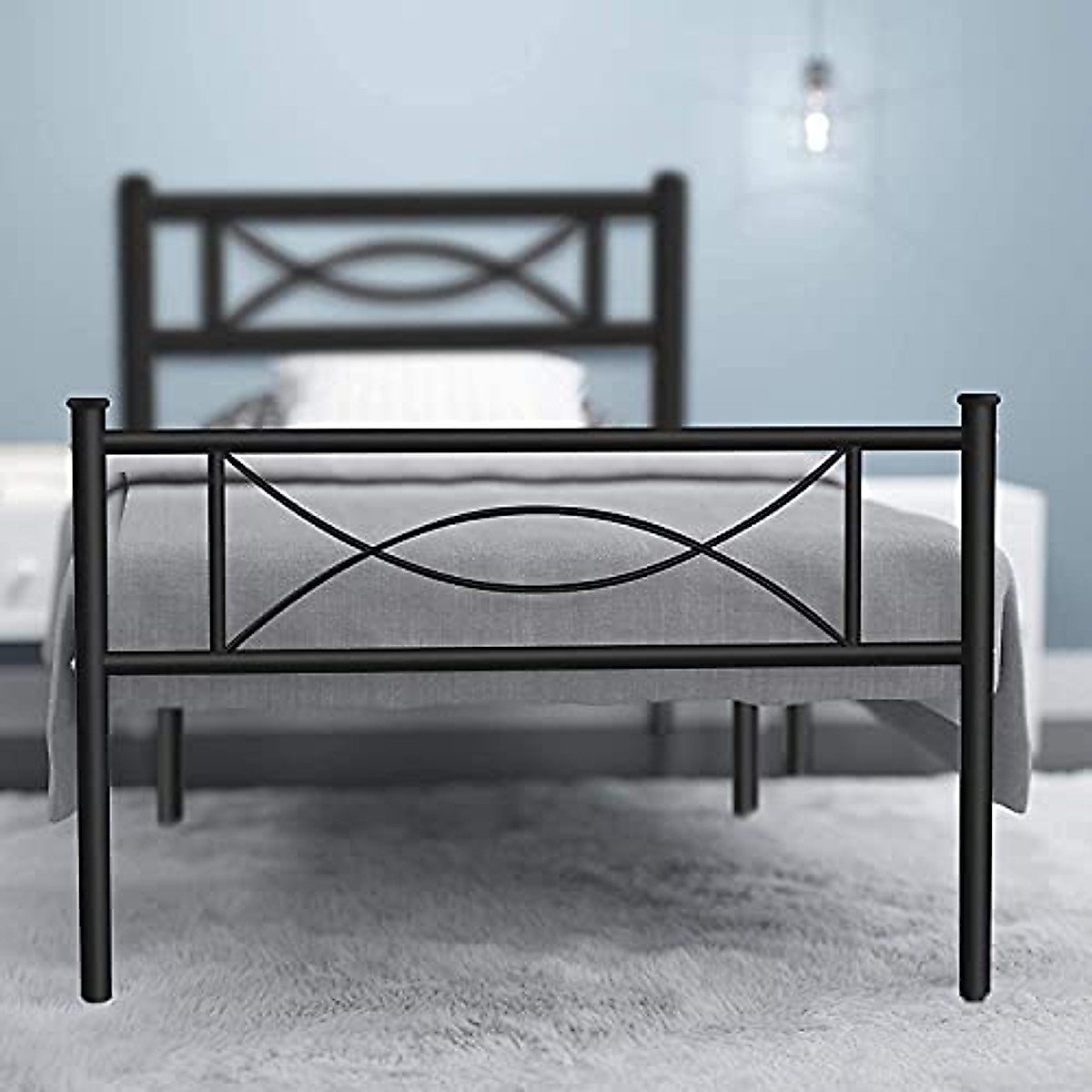 GIME (2 Piece) Twin Bed Frames No Box Spring Needed Mattress Foundation Single Bed with Headboard