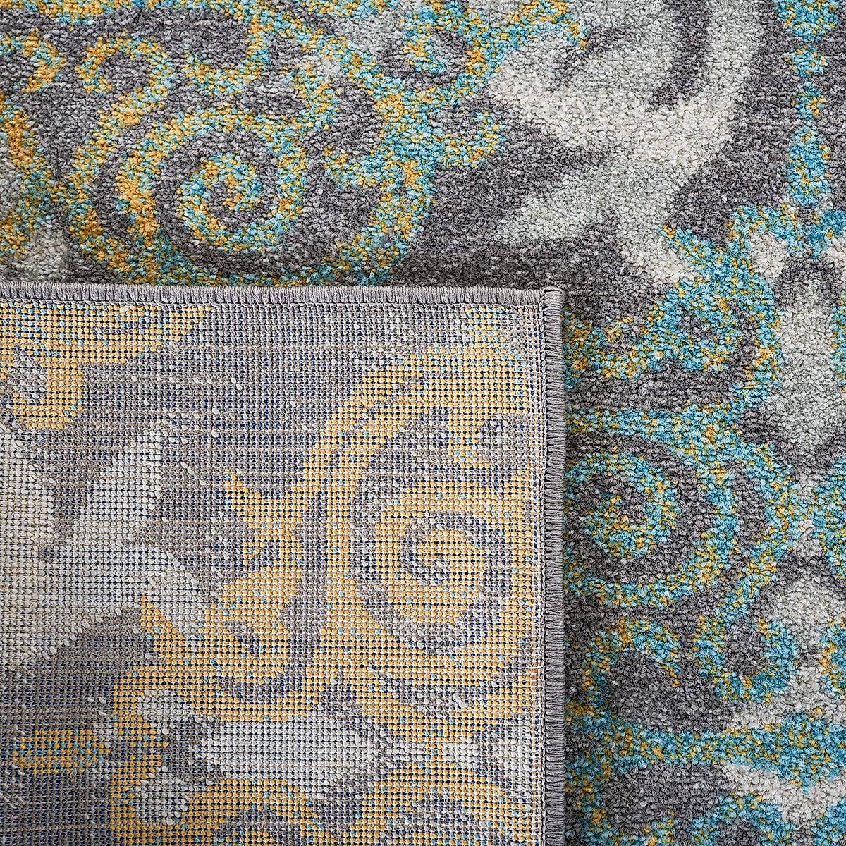 SAFAVIEH Evoke Collection 6'7" x 9' Grey/Ivory EVK230D Medallion Damask Non-Shedding Living Room Bedroom Dining Home Office Area Rug