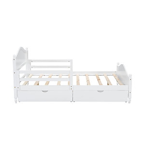 CITYLIGHT Kids Full Bed Frame with Storage Drawers and Rails, Wood Platform Beds with Headboard and Footboard, Full Size Storage Bed with Slat Support for Boys Girls,No Box Spring Needed,White