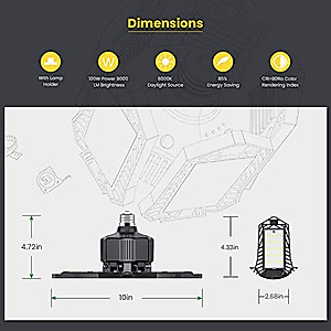 LED Garage Lights, 100W UDIYO Deformable Garage Ceiling Light with 5 Adjustable LED Panels, 6000LM E26/E27 Basement Lights, Fits for Garage, Warehouse, Barn, Workshop and Yard