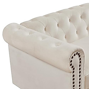 80.3'' Chesterfield Sofa, Classic 3 Seat Tufted Upholstered Couch, High-tech Fabric Sleeper Sofa with Nailhead Scrolled Arms for Living Room Apartment Office 80.31" W x 30.31" D x31.88 H (White)