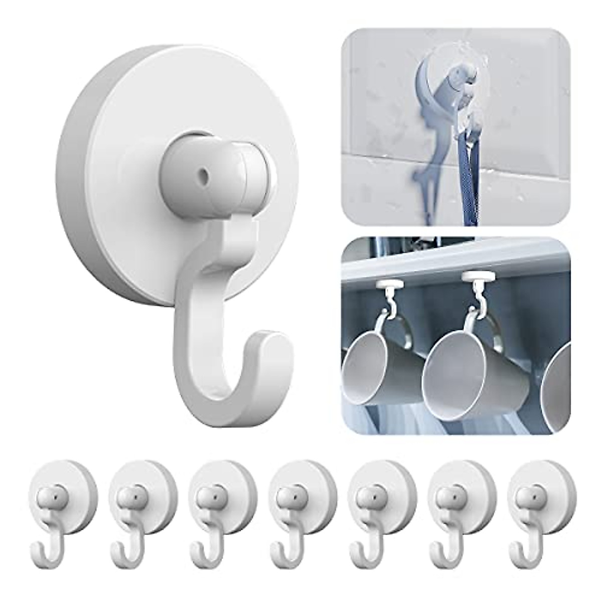 Adhesive Hooks, 8 Packs Ceiling Wall Hanging S Hooks, 360° Rotating, 180° Flip Utility Hangers for Heavy Duty, for Key Hat Plant Towel Waterproof Holder in Bedroom Bathroom Toilet Kitchen