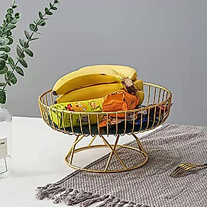 wentian Fruit Bowl 2 in 1 Iron Fruit Basket and Glass Tray Countertop Vegetables Storage Basket (Gold and white)