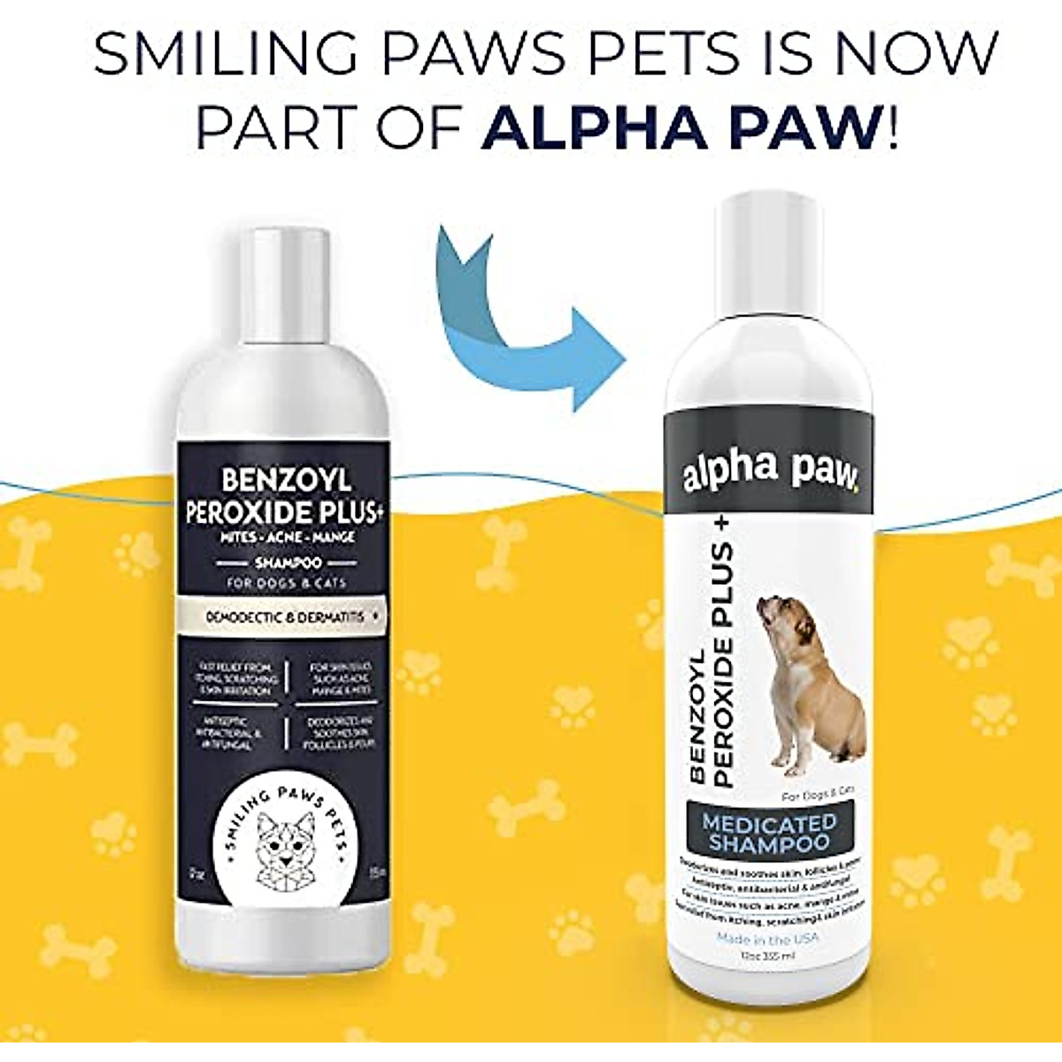 Smiling Paws Pets - Itch Relief Shampoo for Pets - Contains Benzoyl Peroxide - Kills Fleas - Relieves Allergies, Itching, Dermatitis, Mange, Dandruff, Mites, Acne, Demodex, Seborrhea, Pyoderma - 12oz