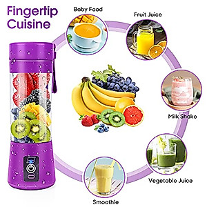 Portable Blender, MIAOKE Personal Mini Juice Blender, USB Rchargeable Juicer Cup with Six Blades in 3D, Smoothie Blender Home/Office/Outdoors, Dark purple