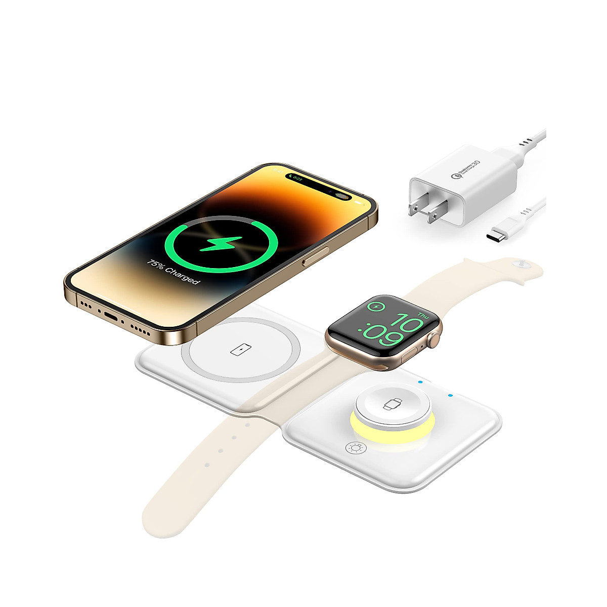 2 in 1 Foldable Wireless Charger, Wireless Charging Station for iPhone 15/14/13/12/11 Pro Max/X/XS, Fast Magnetic Travel Wireless Charging Pad for AirPods 3/2/Pro Apple Watch