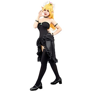 C-ZOFEK Women's Bowsette Cosplay Costume Black Dress with Accessories (Large)