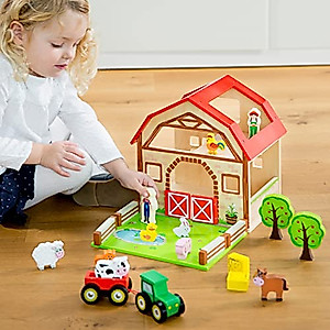 New Classic Toys Wooden Farm House Playset Educational Toys and Color Perception Toy for Preschool Age Toddlers Boys Girls, Multi Color, (10850)