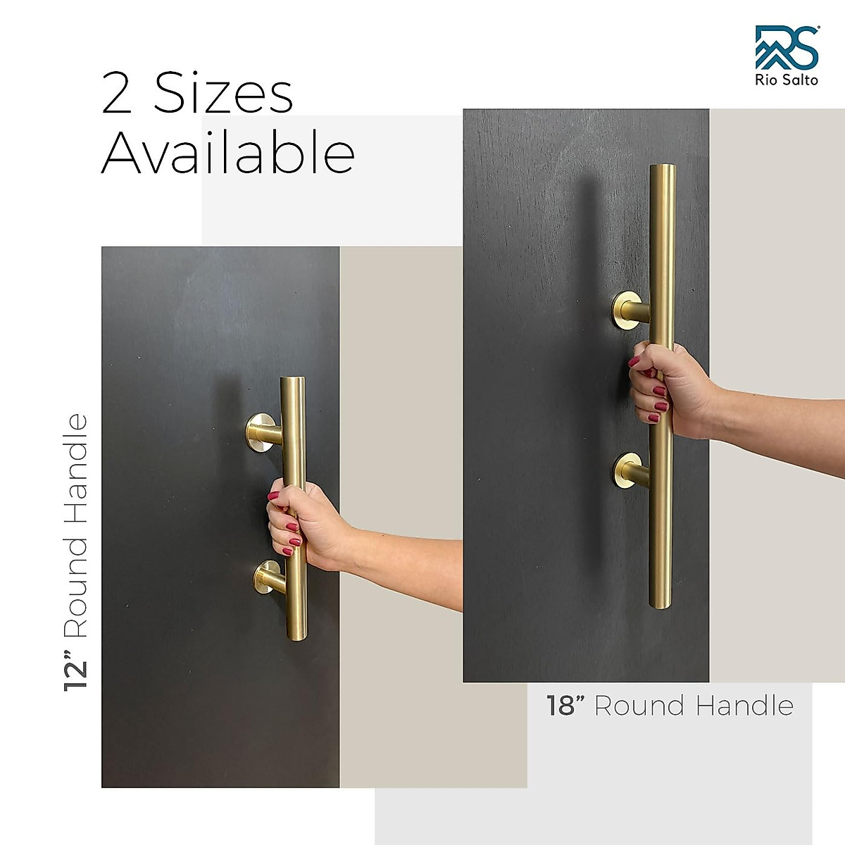 Rio Salto 12-Inch Brushed Brass Gold Barn Door Handle Kit, Closet Door Handle, Solid Aluminum Pull Handle and Flush Handle Set Heavy Duty Large Sliding Door Handles Hardware Included (1-Door Pack)