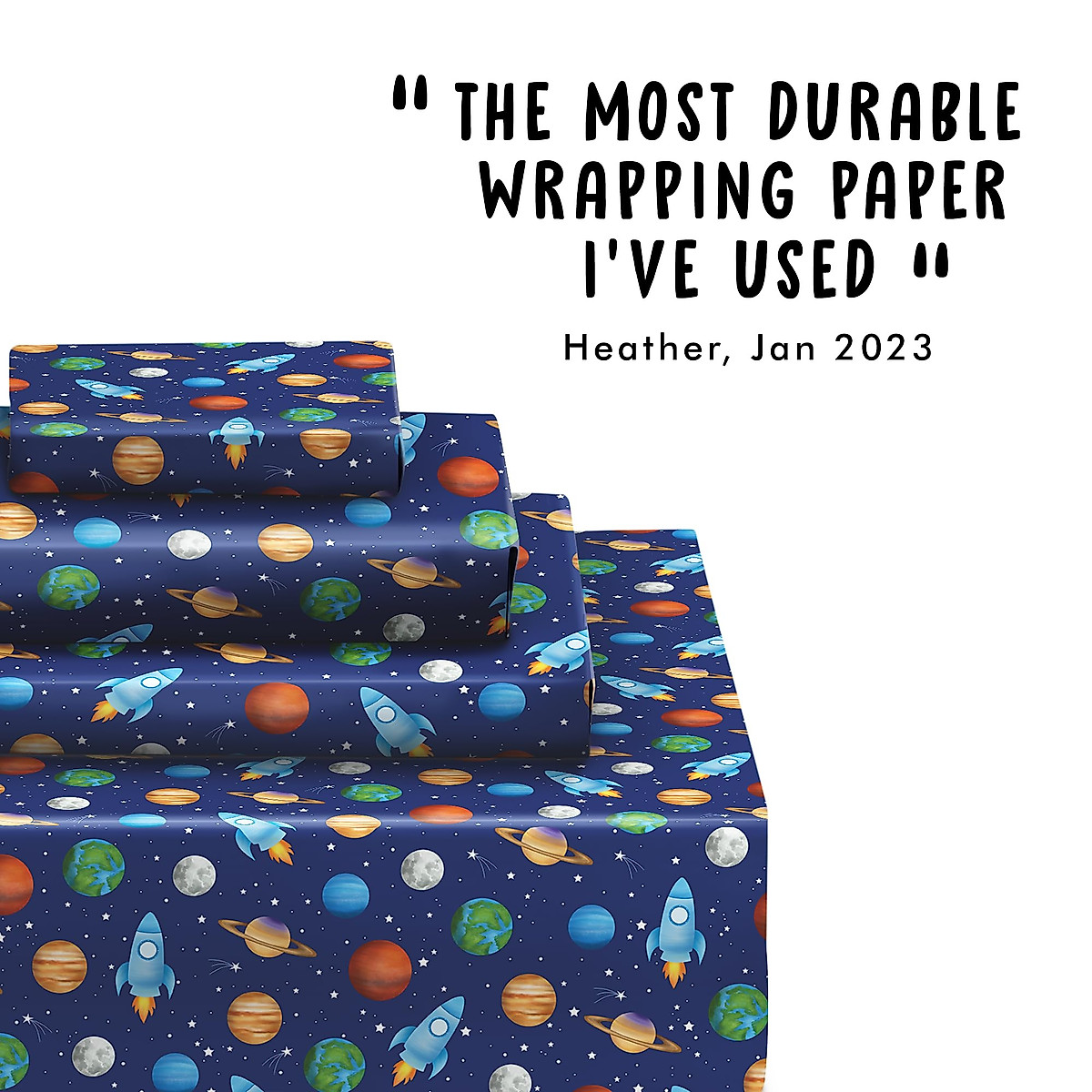 Wrapping Paper for Boys - Kids - Blue - Games (PLANETS IN SPACE)