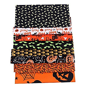 KIPETTO Halloween Cotton Fabric 16Pcs Squares Printed Patchwork Fabric for DIY Sewing Scrapbooking Quilting Masks, 9.8" x 9.8"