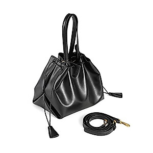 TIJN Crossbody Bag for Women Drawstring Bucket Bag Shoulder Top-Handle Bag Soft Vegan Leather Tote Bag (Aria)