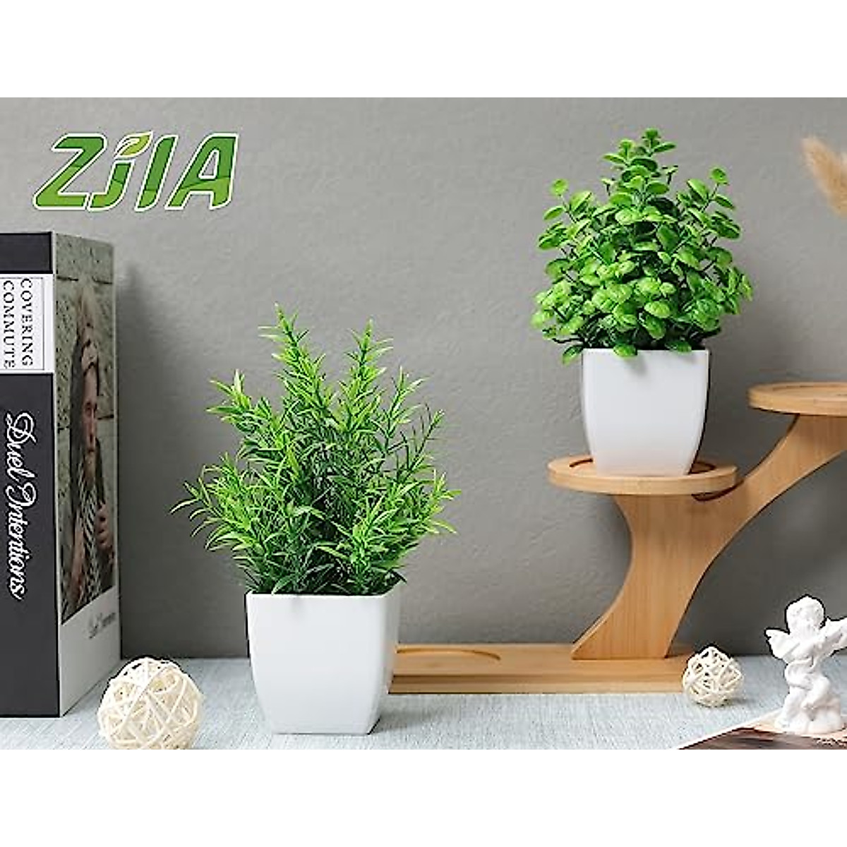 ZJIA 2 Packs Fake Plants Small Artificial Greenery Faux Plants Indoor for Home Farmhouse Bathroom Shelf Decor