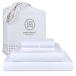 Threadmill Cotton Queen Sheet Set | 100% Cotton Sheets for Queen Size Bed | Solid Sateen Queen Bed Sheets Set with 16” Deep Pocket | Soft Breathable 4-Piece Cooling Bedding Sheet Set | White
