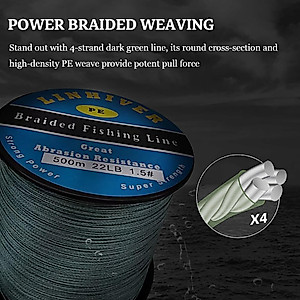Braided Fishing Line, 4 Strands Super Strong PE Fishing Line 10LB/20LB/30LB/ for Saltwater and Freshwater, Abrasion Resistant, High Sensitivity and No Stretch Superline - DarkGreen(547Yds, 30lb)